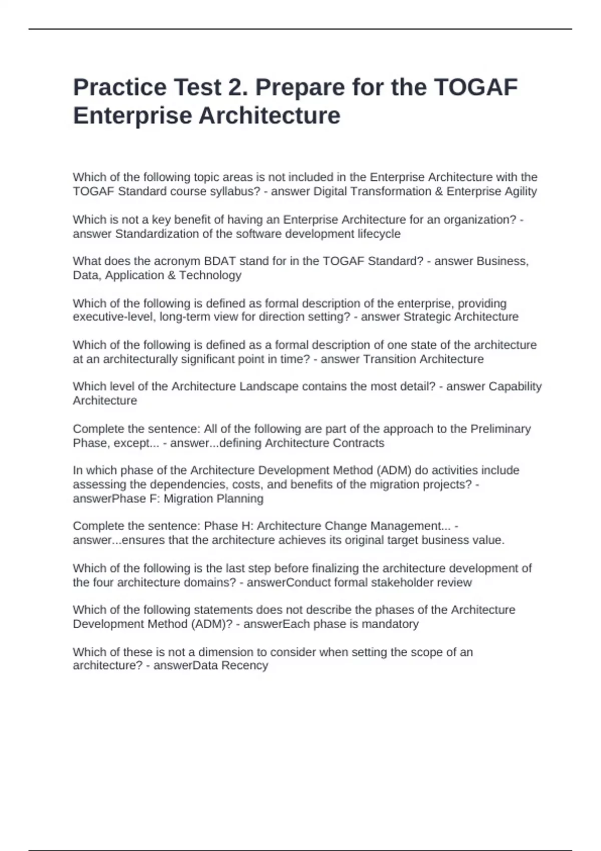 Practice Test 2. Prepare for the TOGAF Enterprise Architecture ...