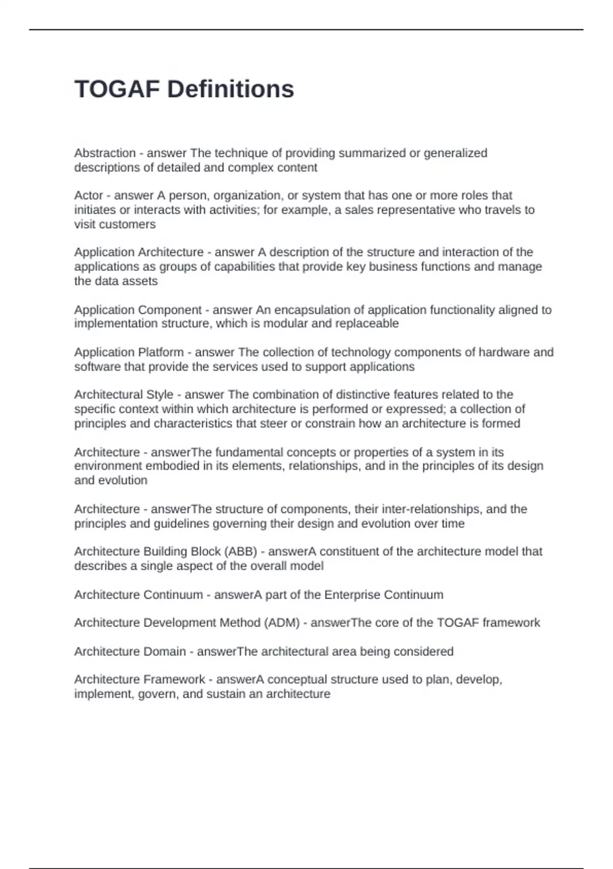 TOGAF Definitions Questions and Answers 100% Verified 2025 - TOGAF ...