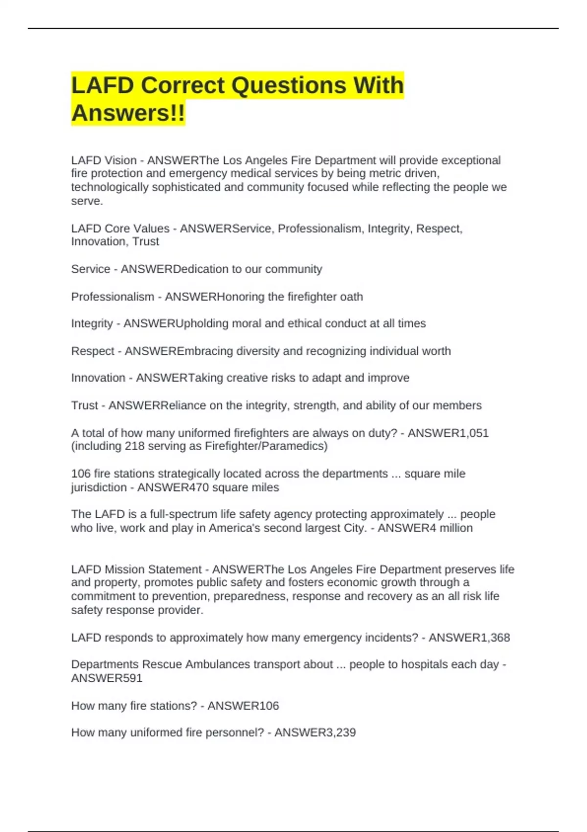 LAFD Correct Questions With Answers!! - LAFD C - Stuvia US