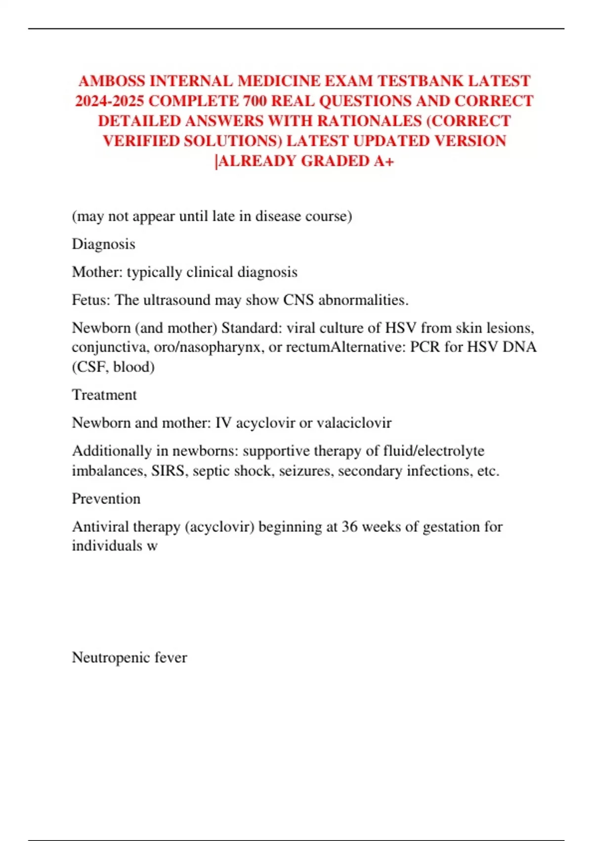 AMBOSS INTERNAL MEDICINE EXAM TESTBANK LATEST COMPLETE 700 REAL ...