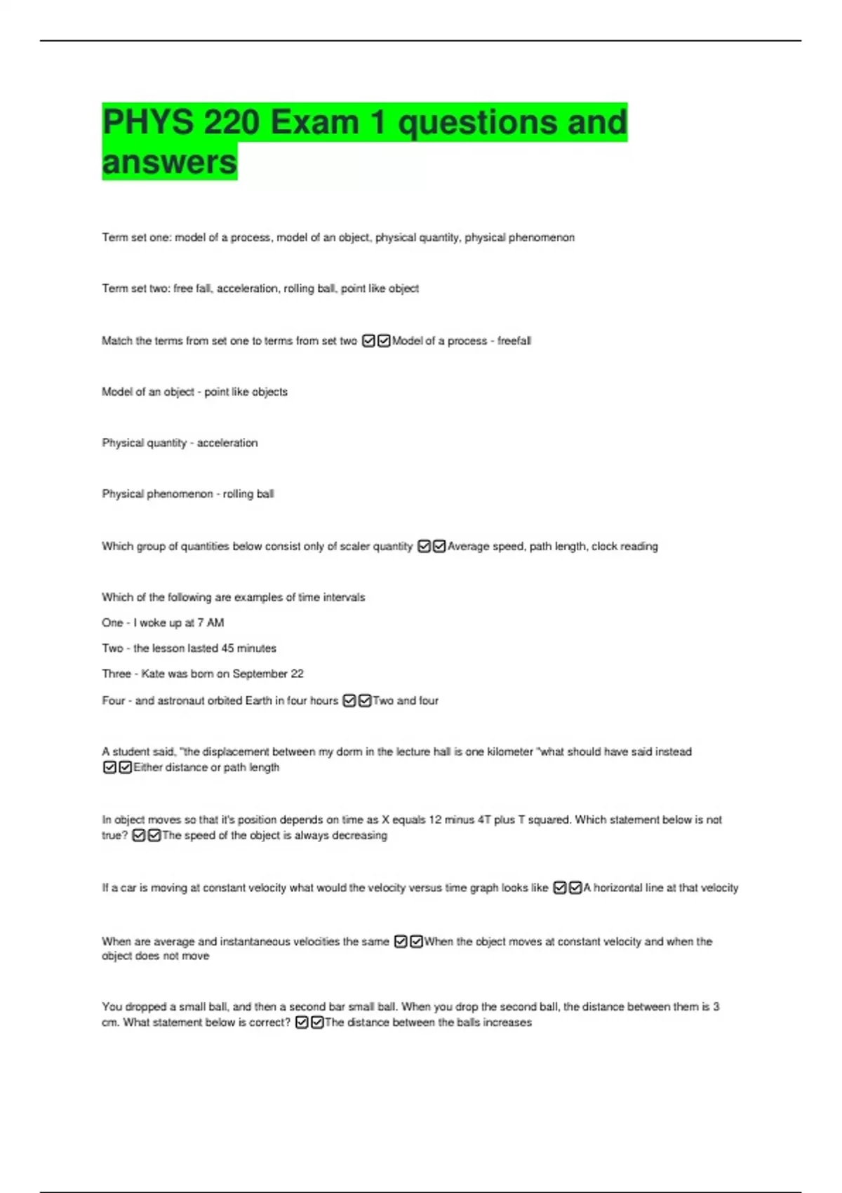 PHYS 220 Exam 1 questions and answers - PHYS - Stuvia US