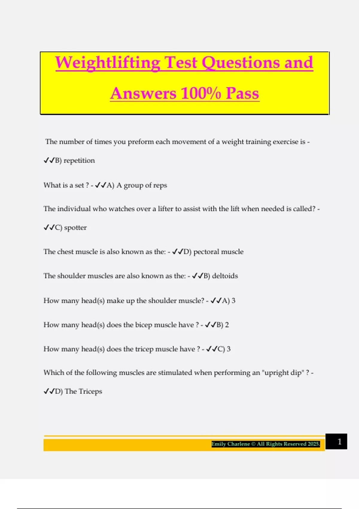 Weightlifting Bundled Exams Questions and Answers 100% Pass Guaranteed ...