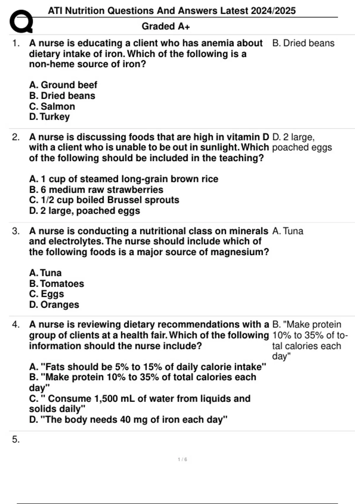 ATI Nutrition Questions And Answers Latest 2024/2025 Graded A+ - ATI ...