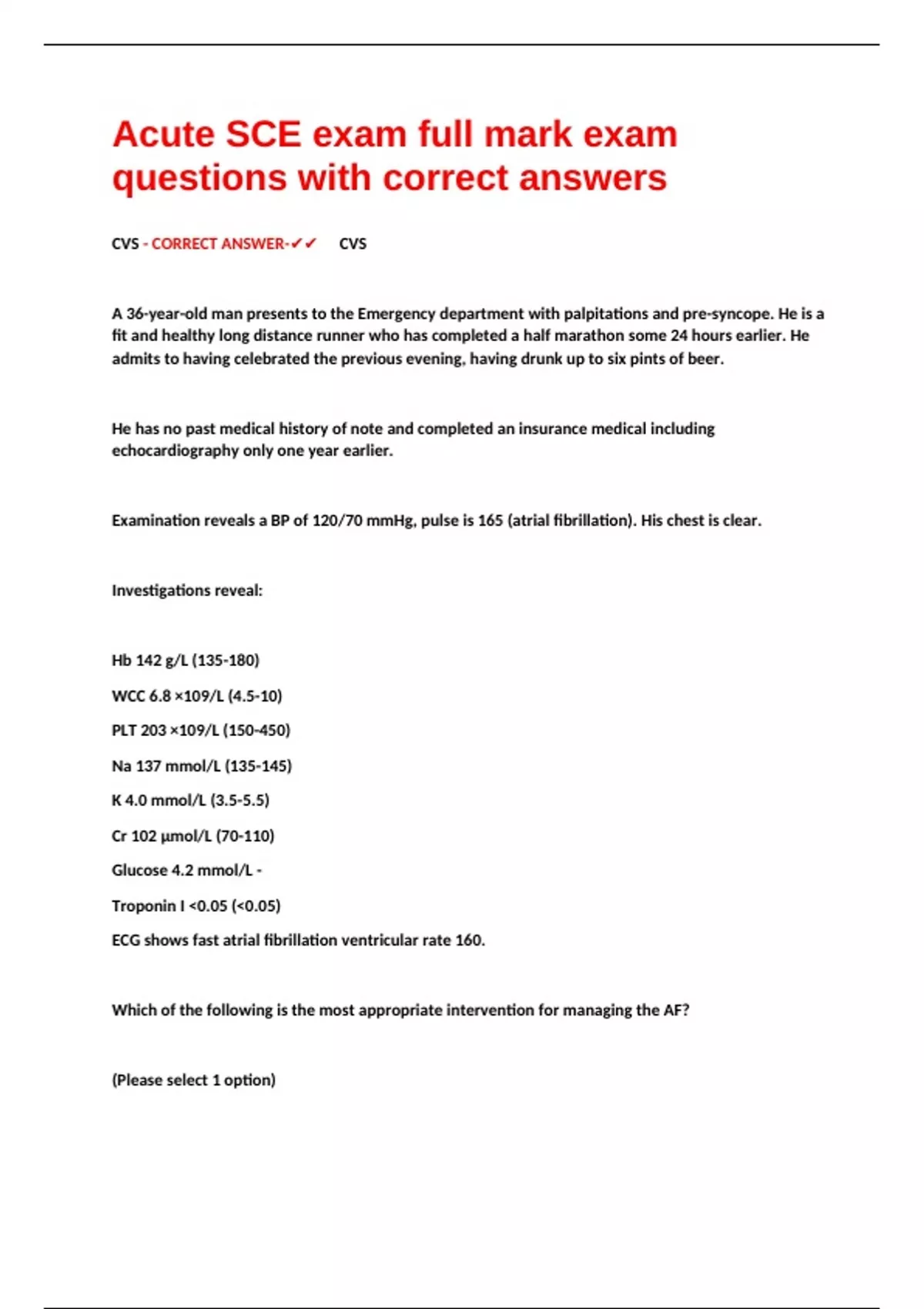 Acute SCE exam full mark exam questions with correct answers - SCE ...