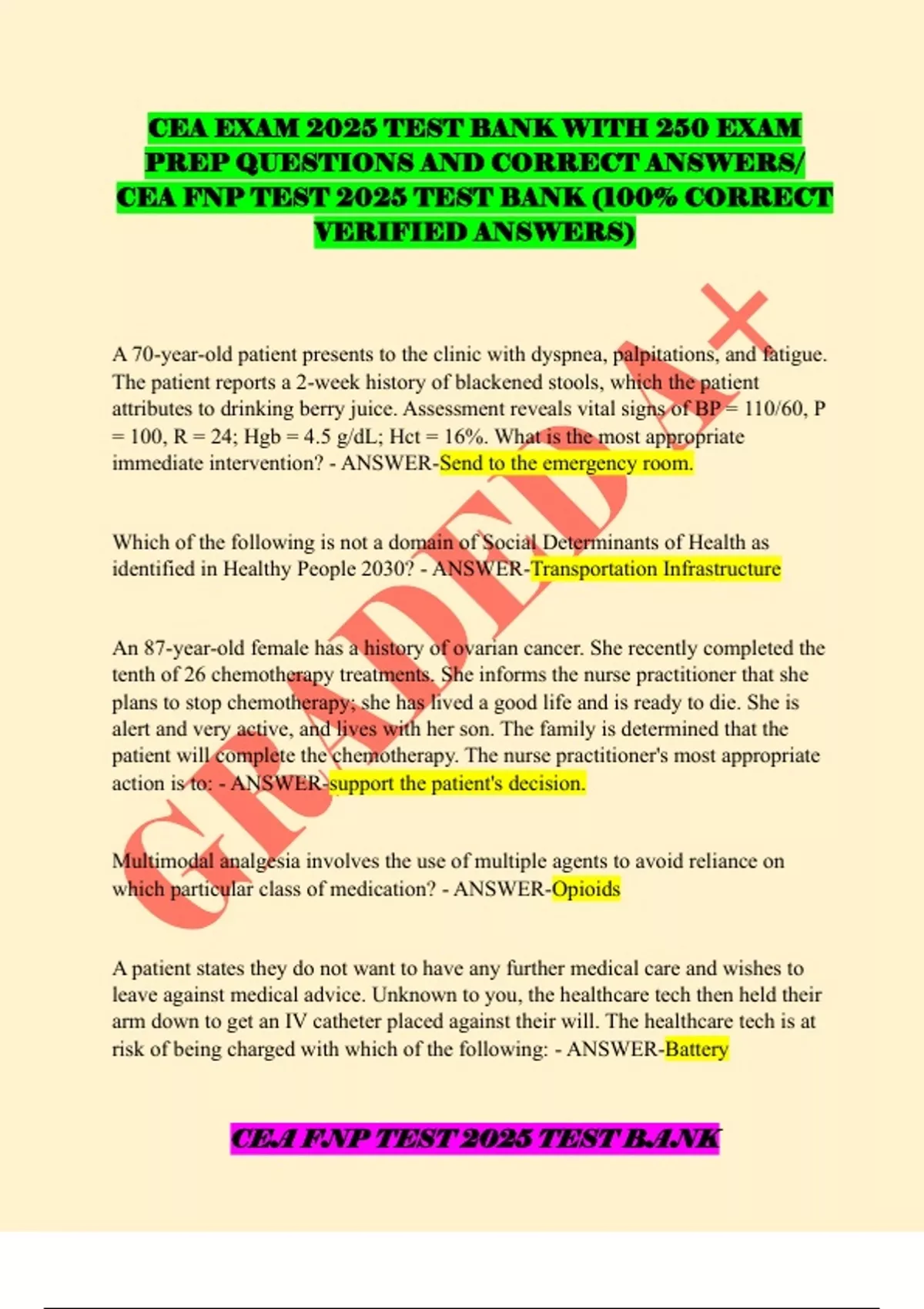 CEA EXAM 2025 TEST BANK WITH 250 EXAM PREP QUESTIONS AND CORRECT ...