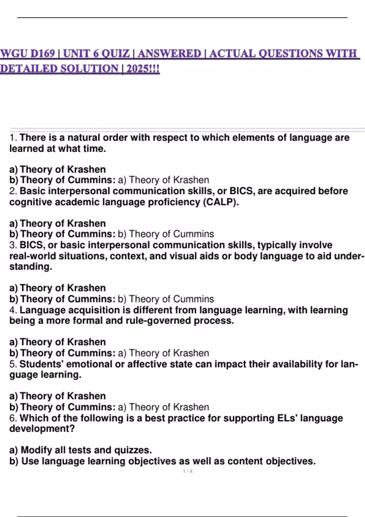 WGU D169 | UNIT 6 QUIZ | ANSWERED | ACTUAL QUESTIONS WITH DETAILED SOLUTION | 2025!!! - WGU D169 ...