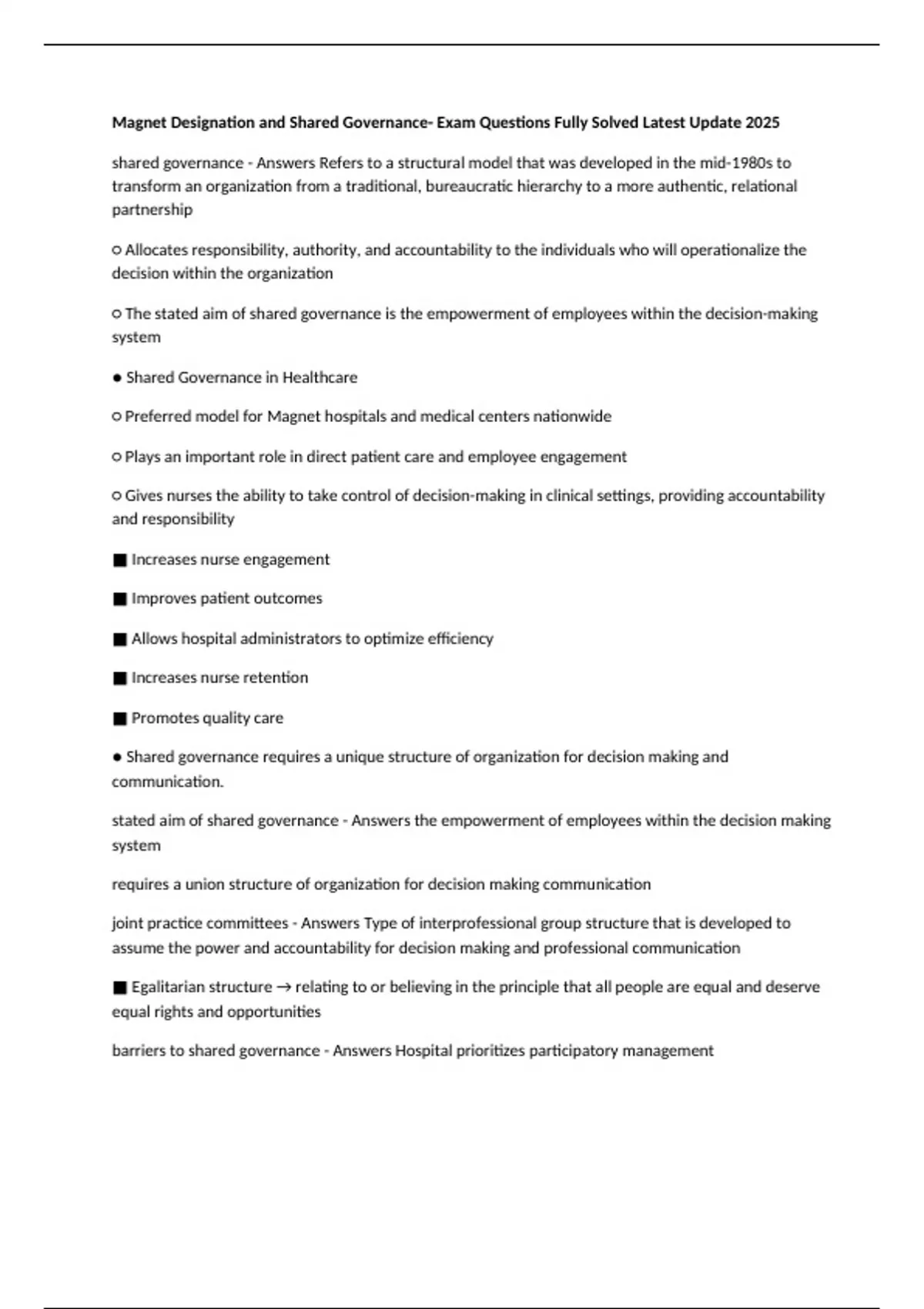 Magnet Designation and Shared Governance- Exam Questions Fully Solved ...