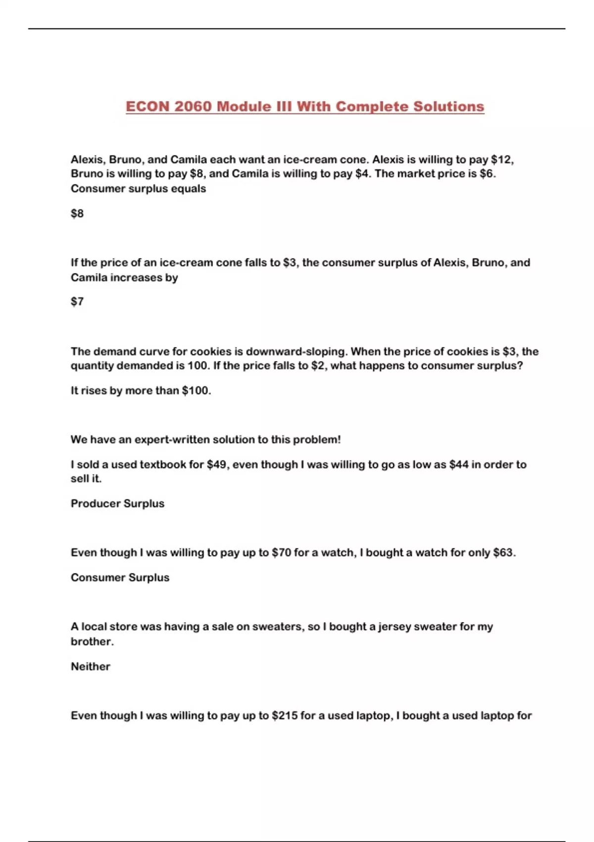 ECON 2060 Module III With Complete Solutions - ECON 2060 Module III ...