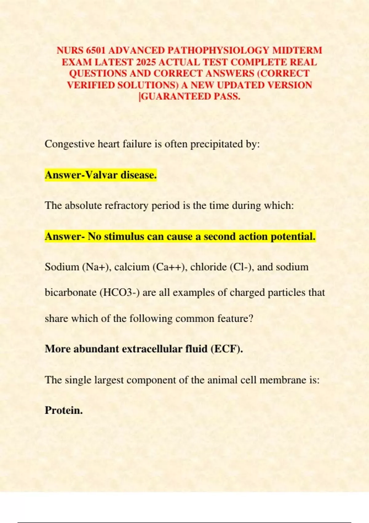 NURS 6501 ADVANCED PATHOPHYSIOLOGY MIDTERM EXAM LATEST 2025 ACTUAL TEST ...