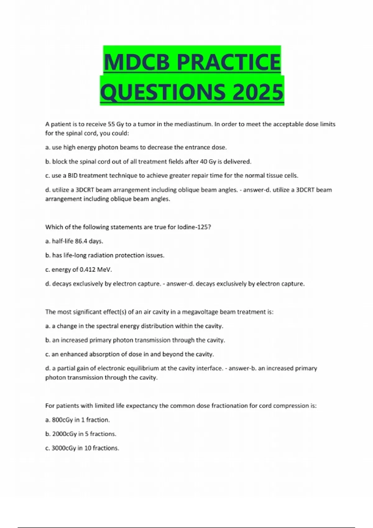 MDCB PRACTICE QUESTIONS 2025 - MDCB - Stuvia US