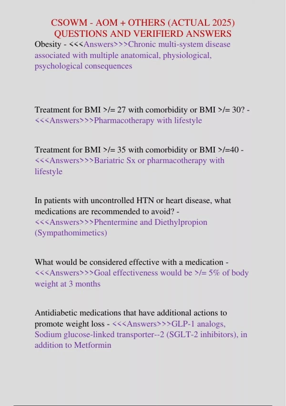 CSOWM - AOM + OTHERS (ACTUAL 2025) QUESTIONS AND VERIFIERD ANSWERS ...