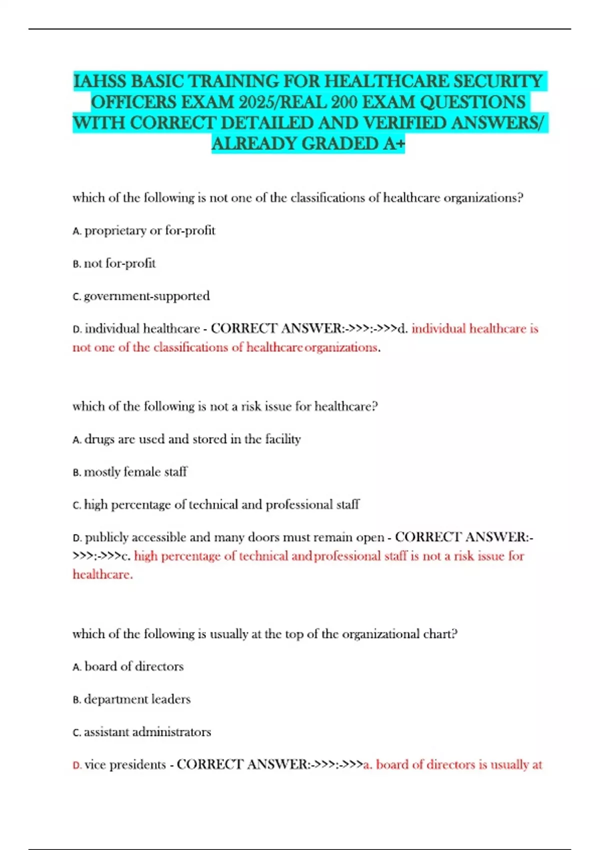 IAHSS BASIC TRAINING FOR HEALTHCARE SECURITY OFFICERS EXAM 2025/REAL ...