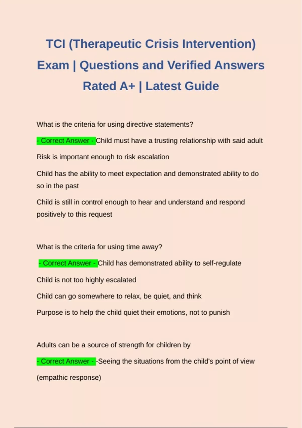 Bundle TCI Exam | Therapeutic Crisis Intervention Exam | Questions and ...