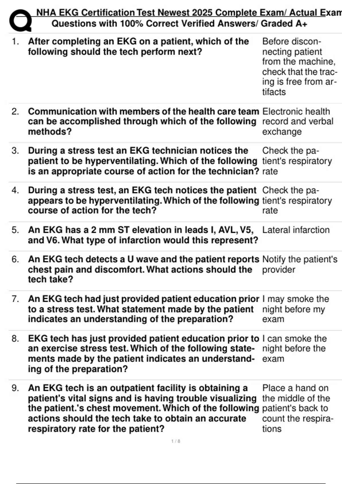 NHA EKG Certification Test Newest 2025 Complete Exam/ Actual Exam ...