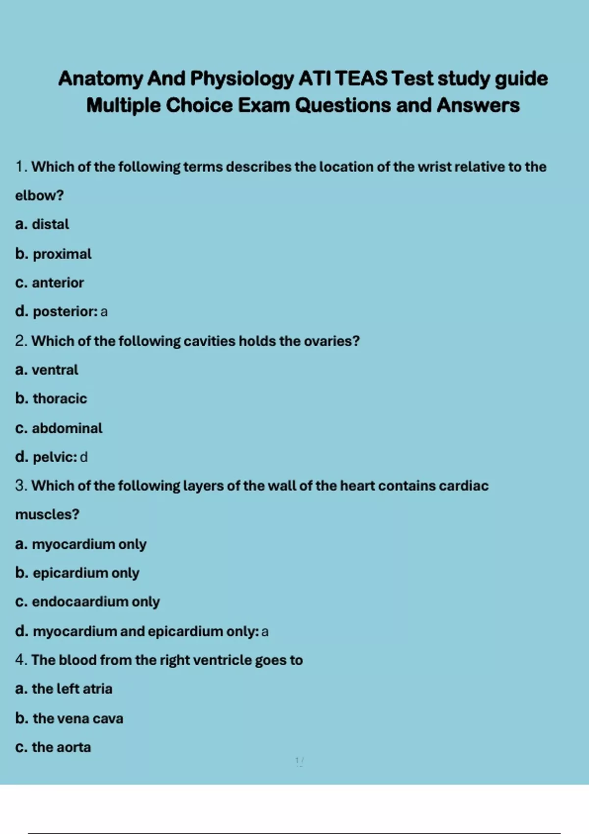 Anatomy And Physiology ATI TEAS Test study guide Multiple Choice Exam ...