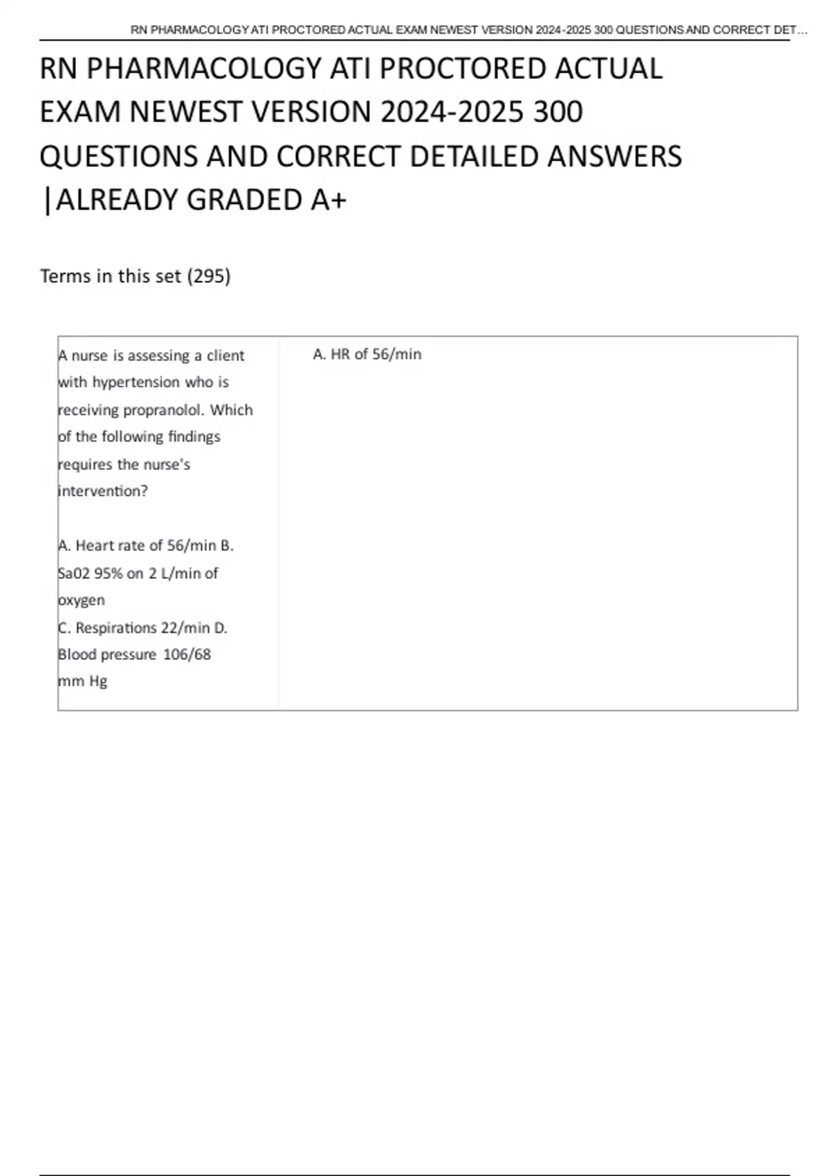 RN PHARMACOLOGY ATI PROCTORED NGN FORMAT ACTUAL EXAM NEWEST VERSION ...