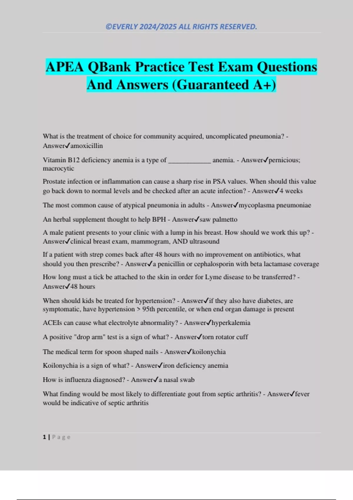 APEA QBank Practice Test Exam Questions And Answers (Guaranteed A+ ...