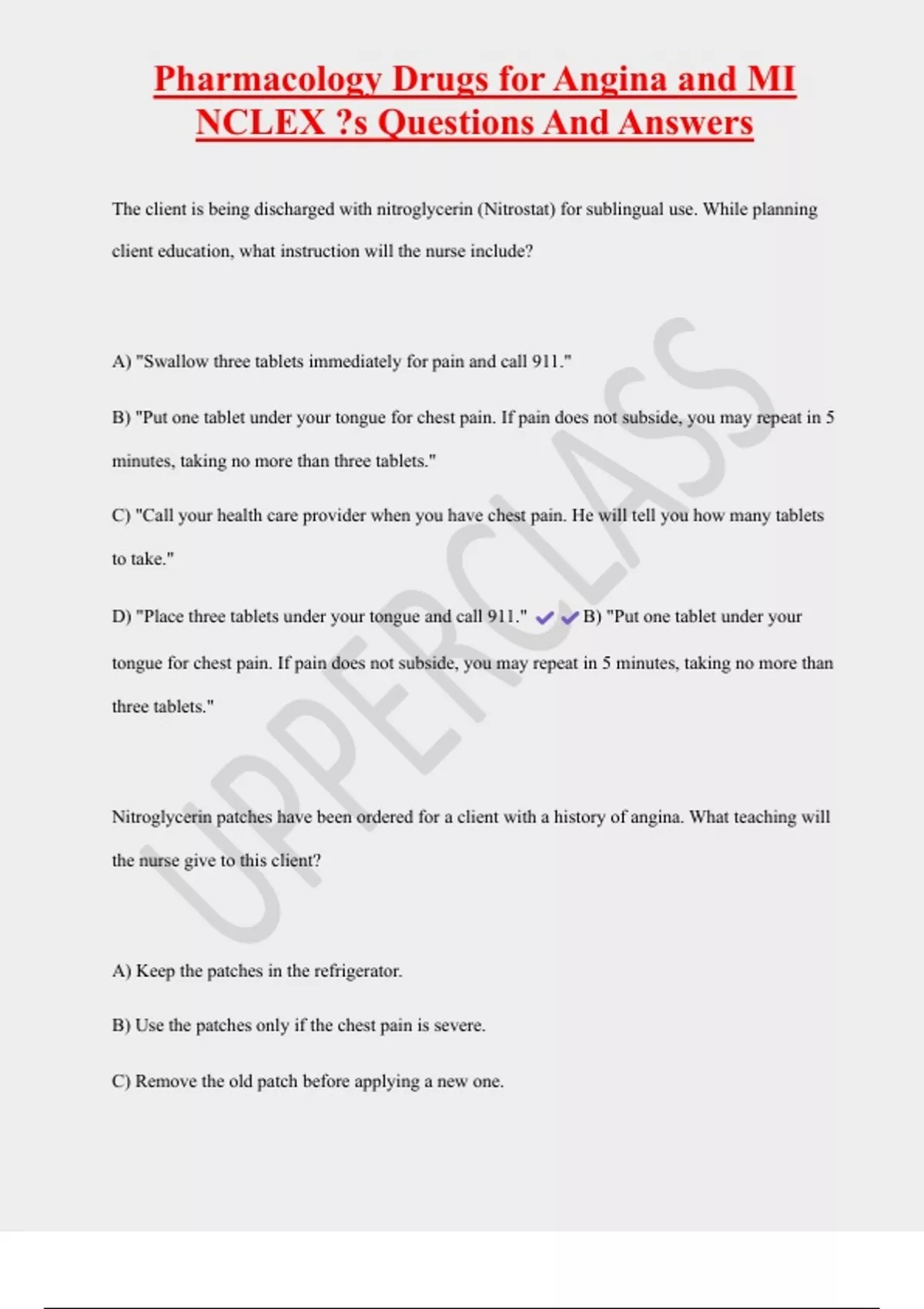 Pharmacology Drugs for Angina and MI NCLEX ?s Questions And Answers ...