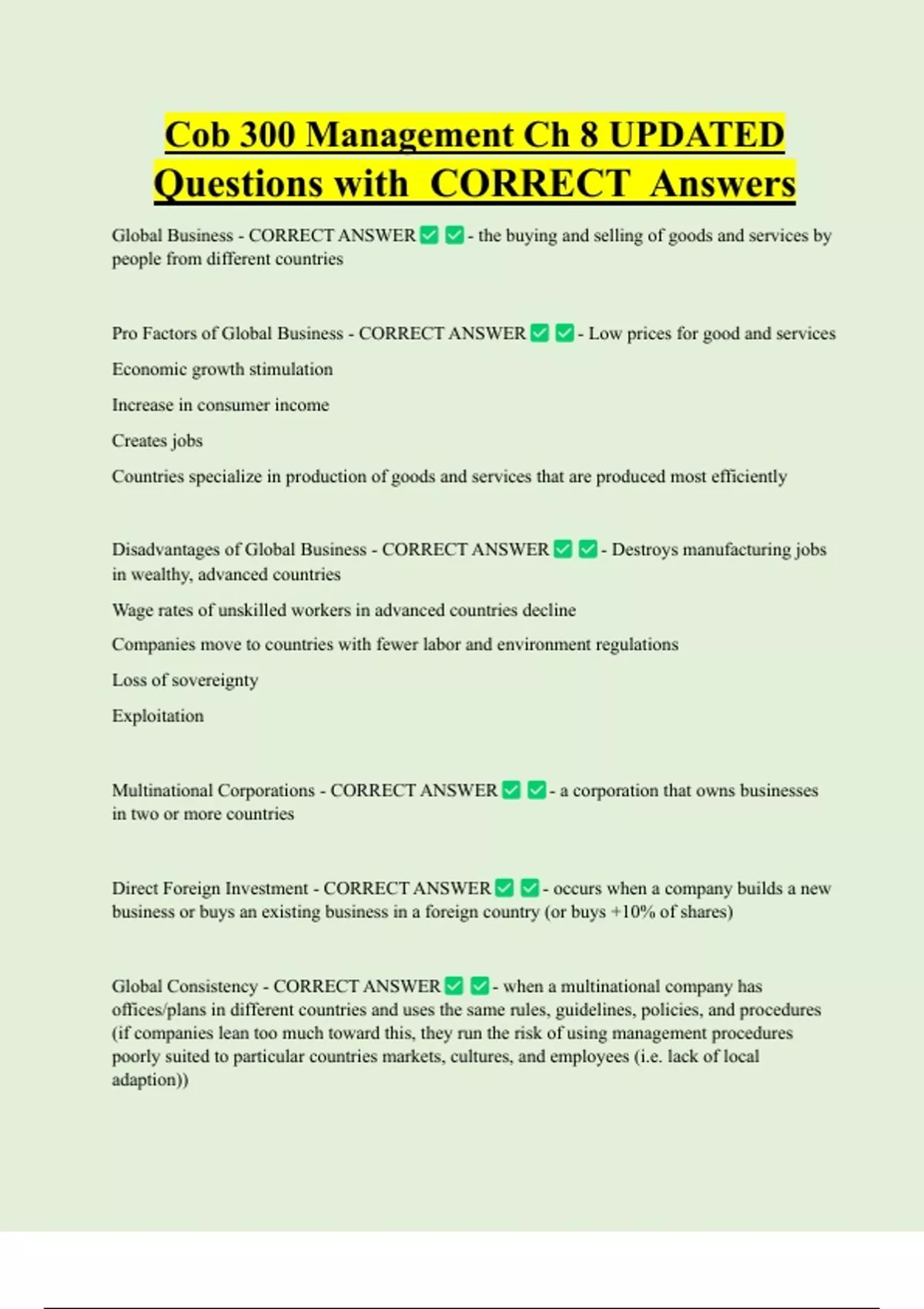 Cob 300 Management Ch 8 UPDATED Questions with CORRECT Answers - COB ...