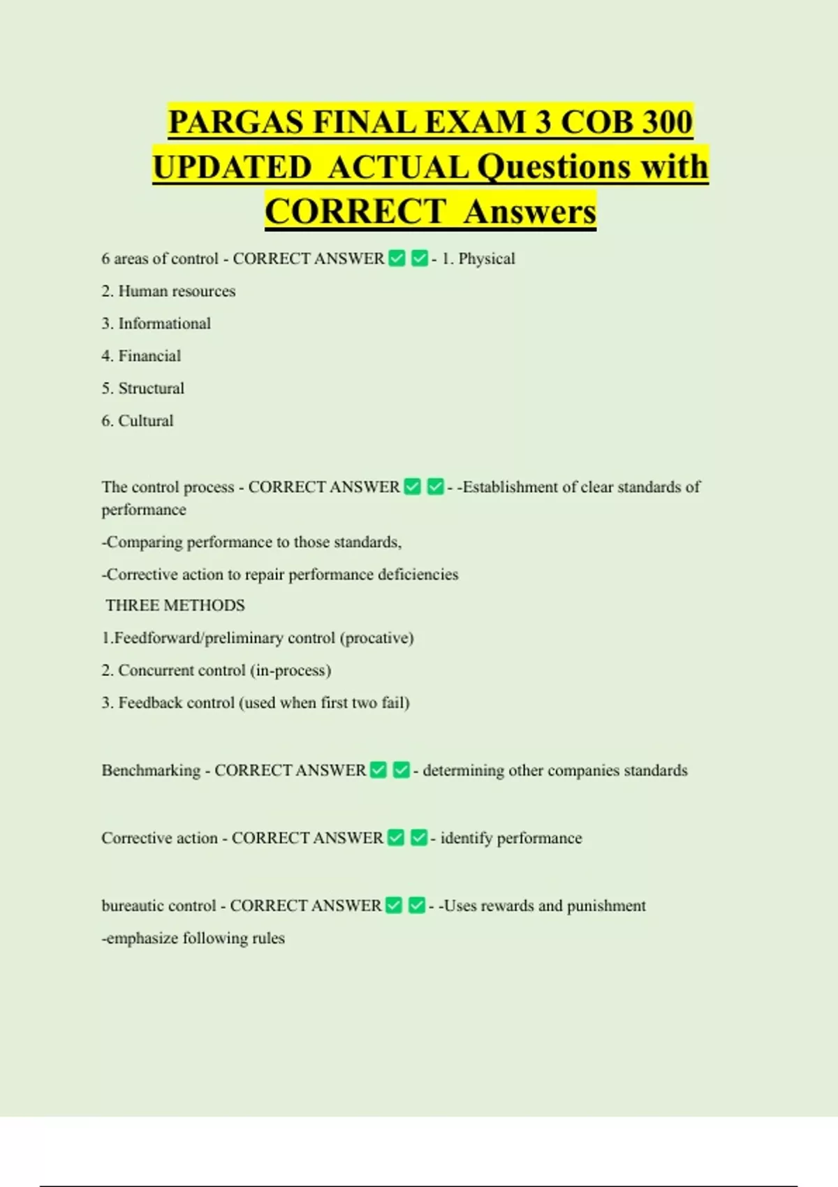 PARGAS FINAL EXAM 3 COB 300 UPDATED ACTUAL Questions with CORRECT ...