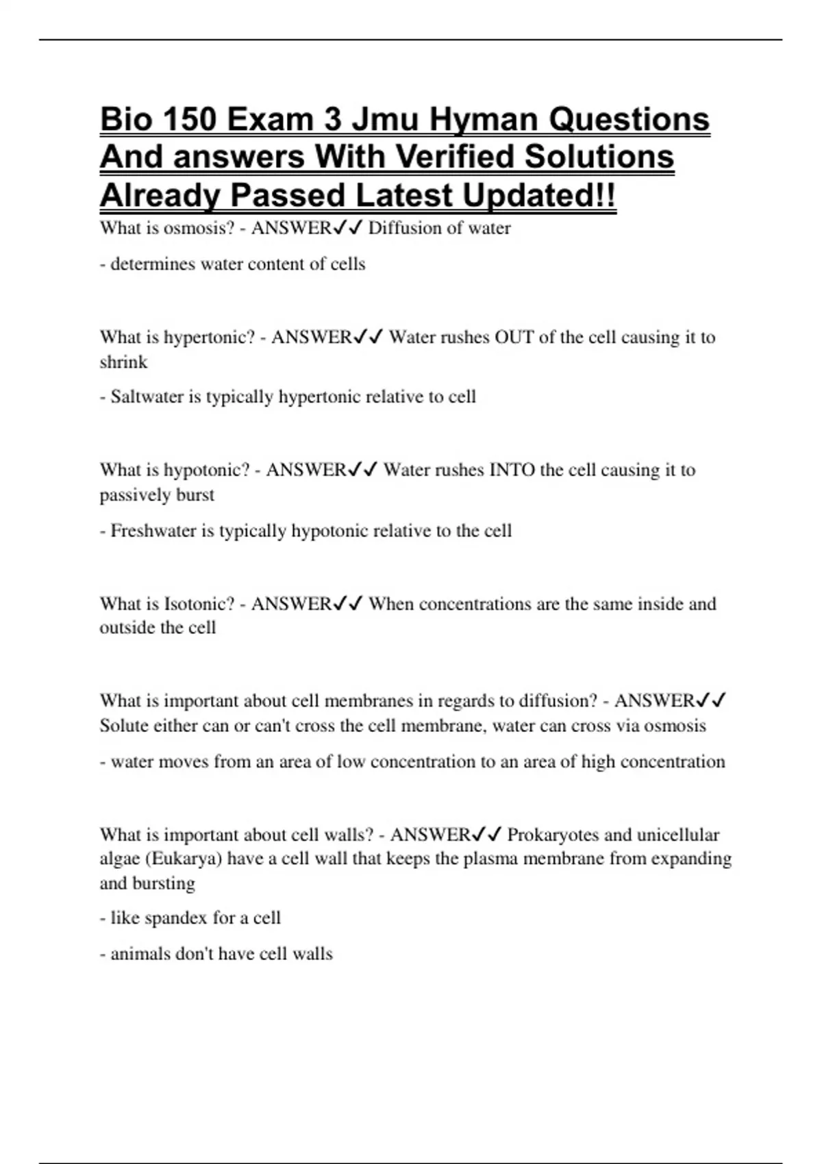 Bio 150 Exam 3 Jmu Hyman Questions And answers With Verified Solutions ...