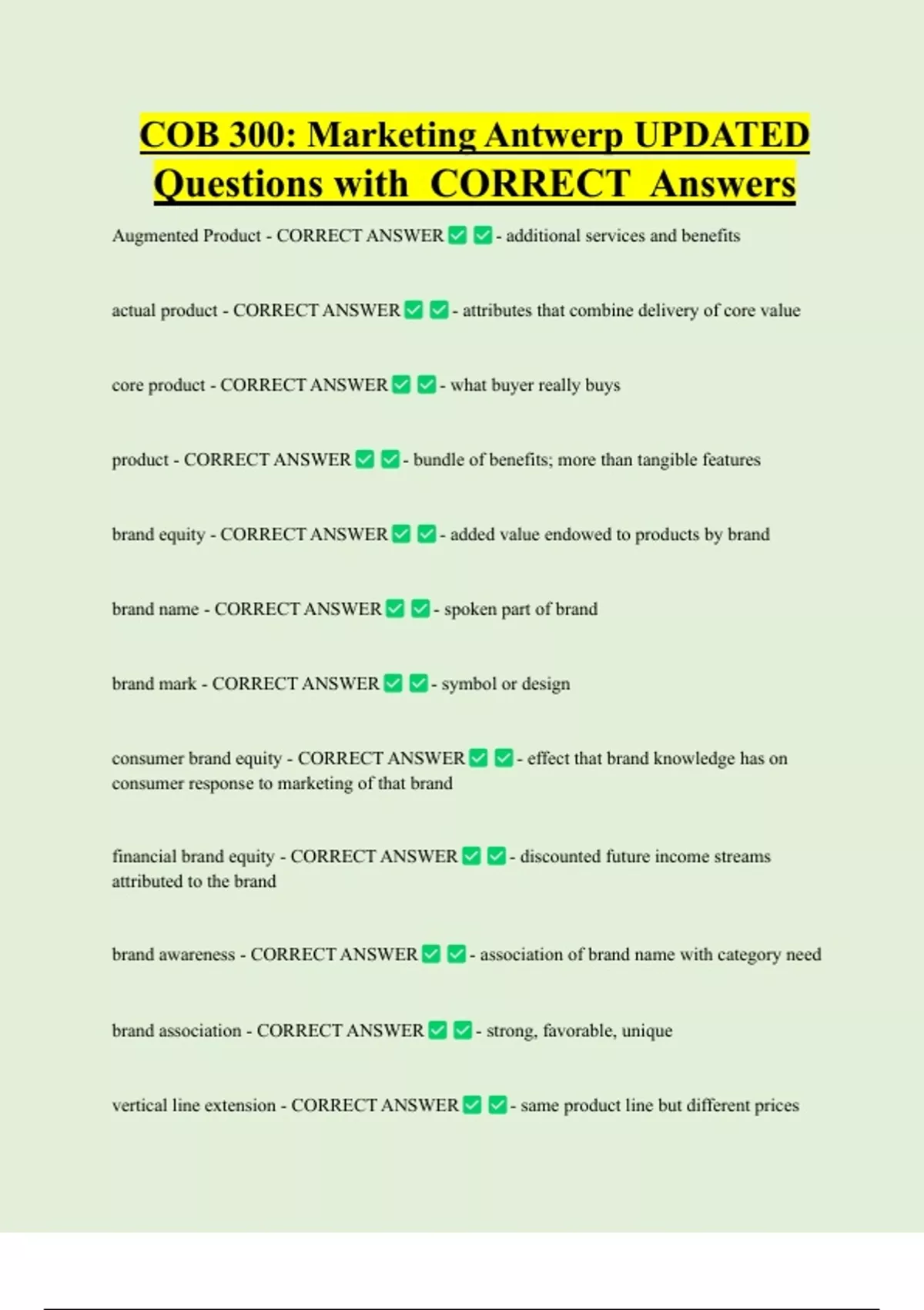 COB 300: Marketing Antwerp UPDATED Questions with CORRECT Answers - COB ...