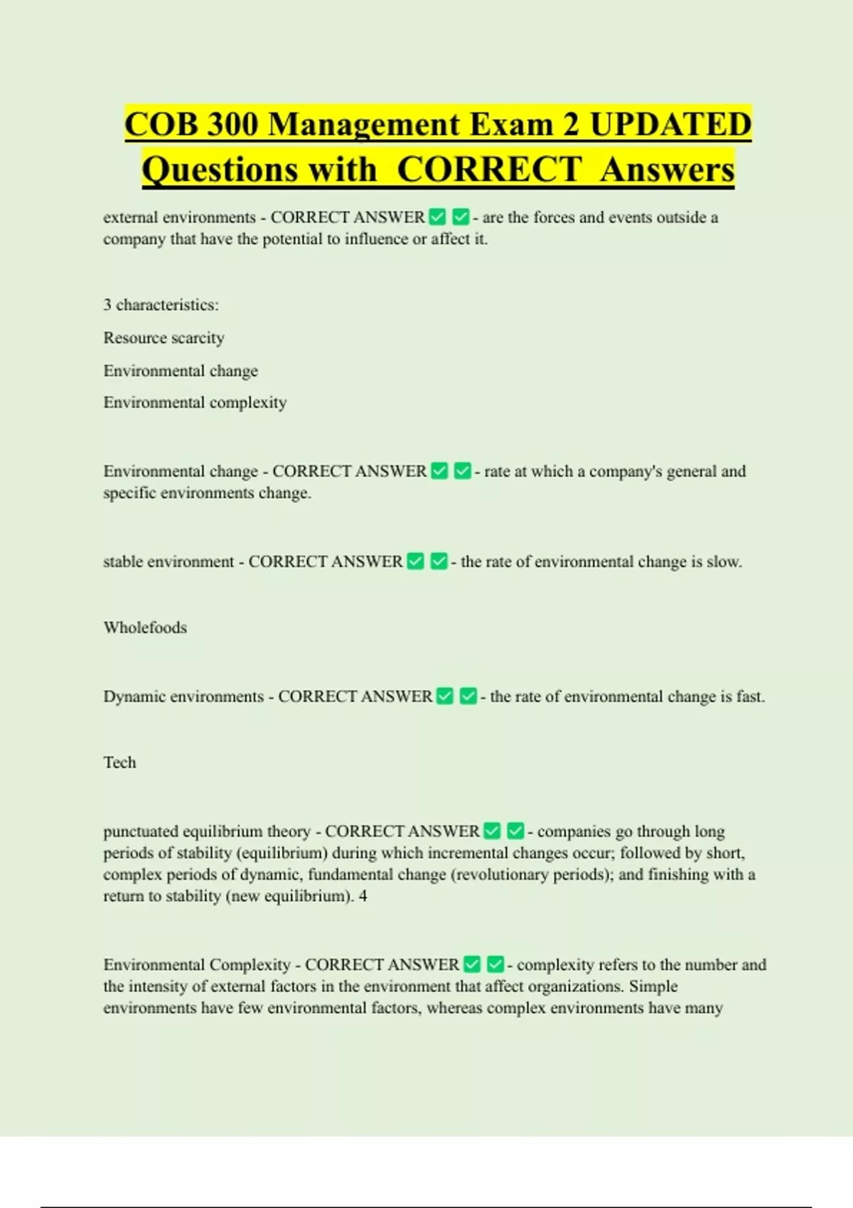 COB 300 Management Exam 2 UPDATED Questions with CORRECT Answers - COB ...