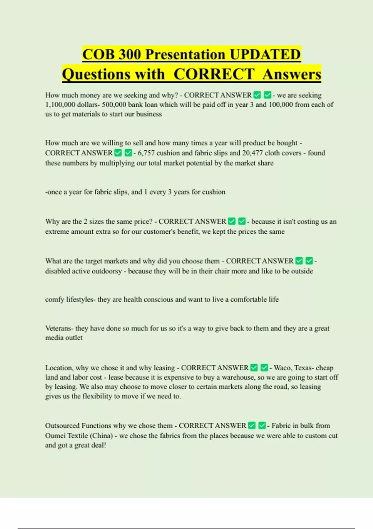 COB 300 Presentation UPDATED Questions with CORRECT Answers - COB 300 ...