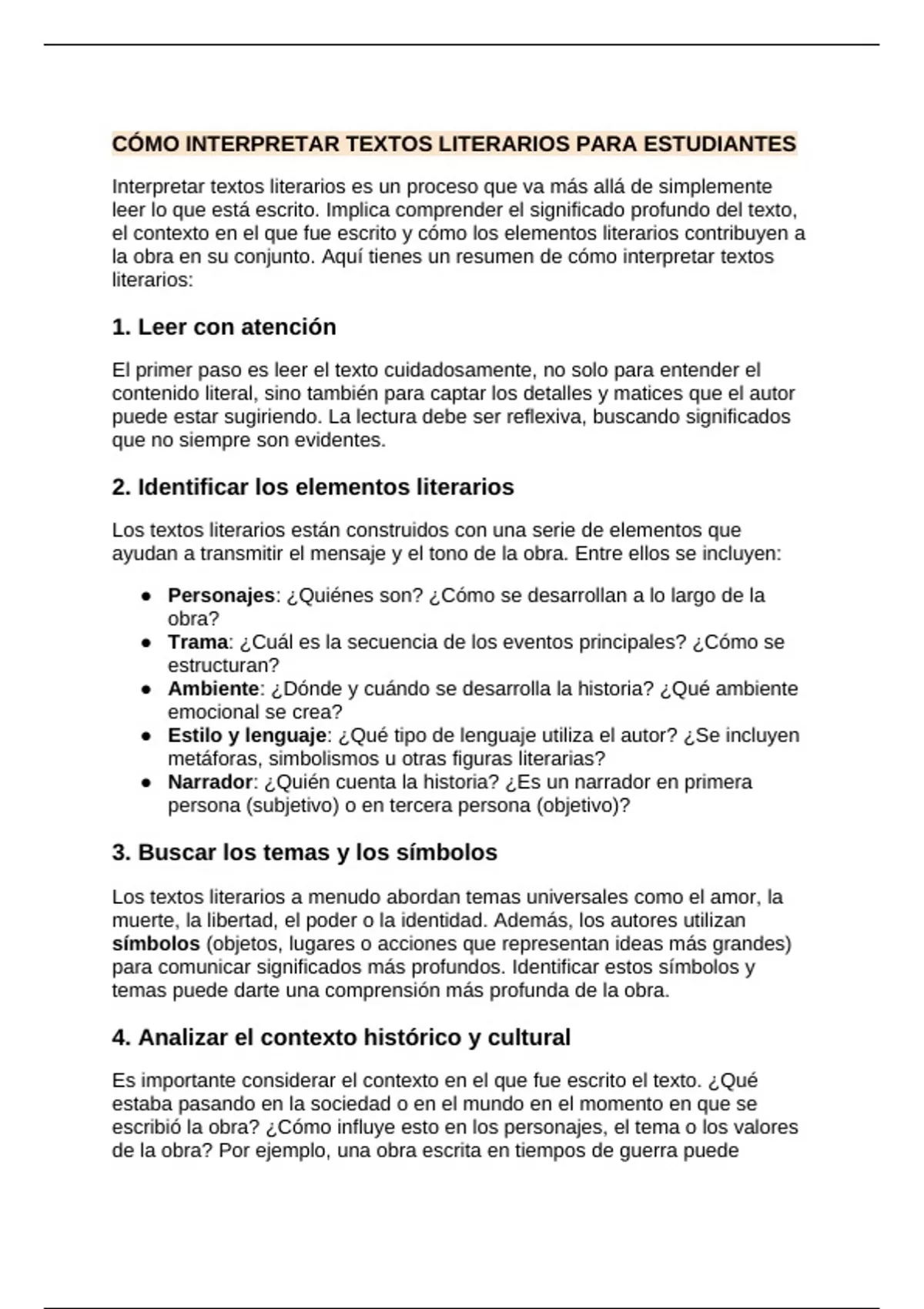 Sumario Cómo entender y interpretar textos literarios para estudiantes ...