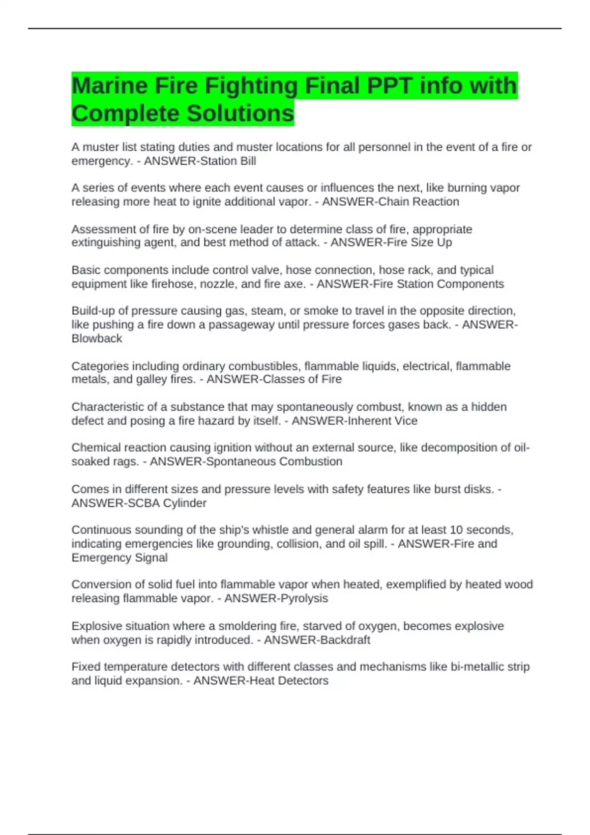 Marine Fire Fighting Final PPT info with Complete Solutions - Marine Fire Fighting - Stuvia US