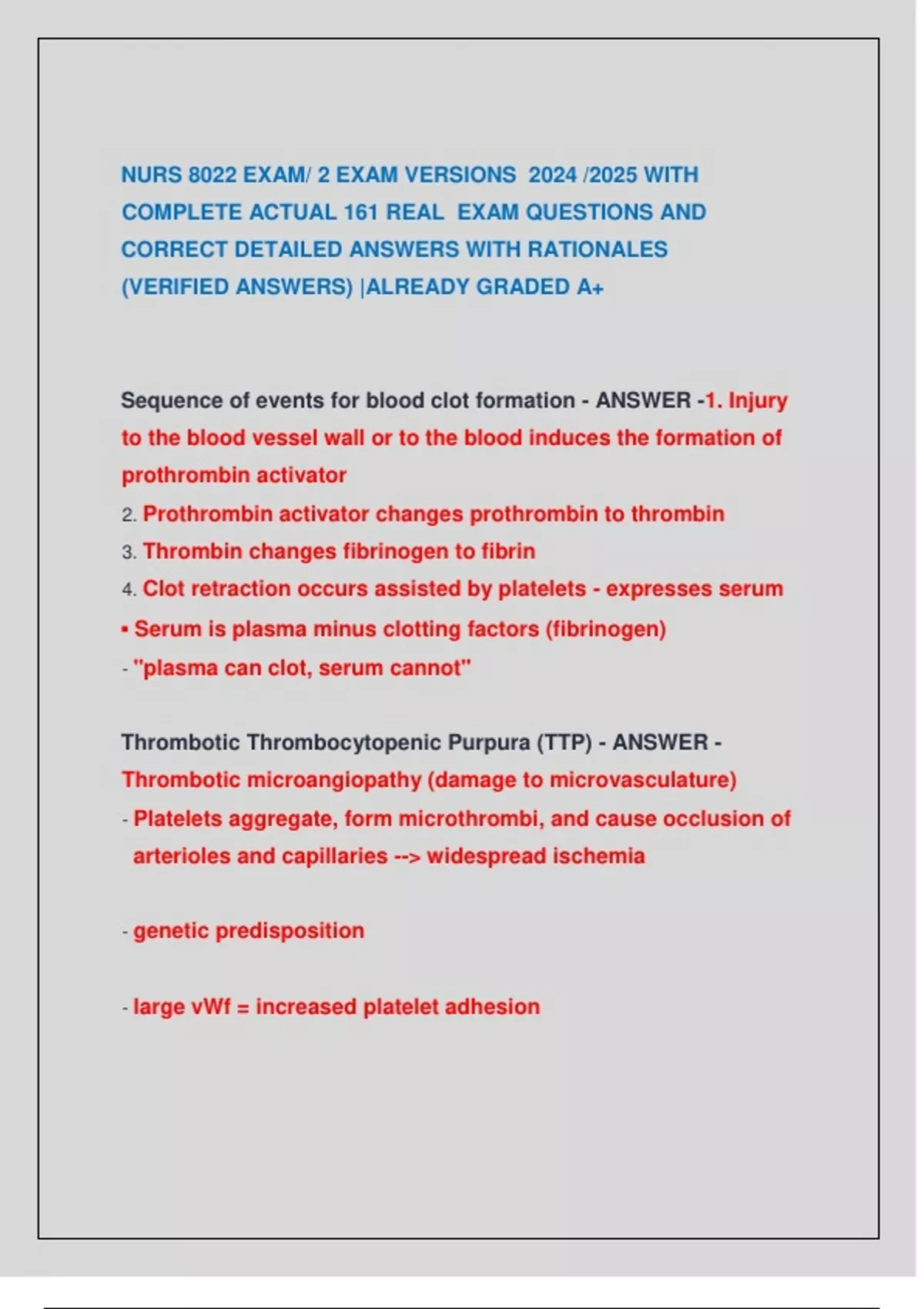 NURS 8022 EXAM/ 2 EXAM VERSIONS 2024 /2025 WITH COMPLETE ACTUAL 161 ...