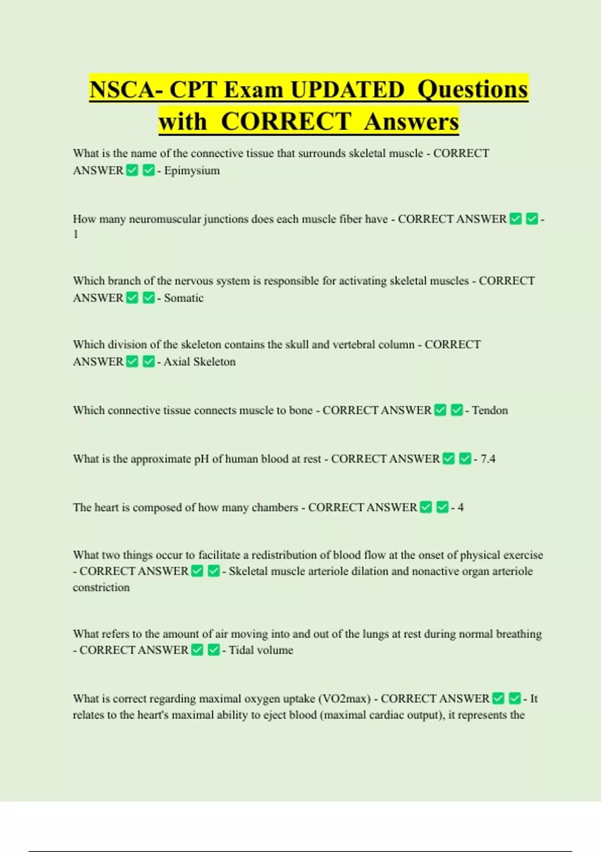NSCA- CPT Exam UPDATED Questions with CORRECT Answers - NSCA - Stuvia UK
