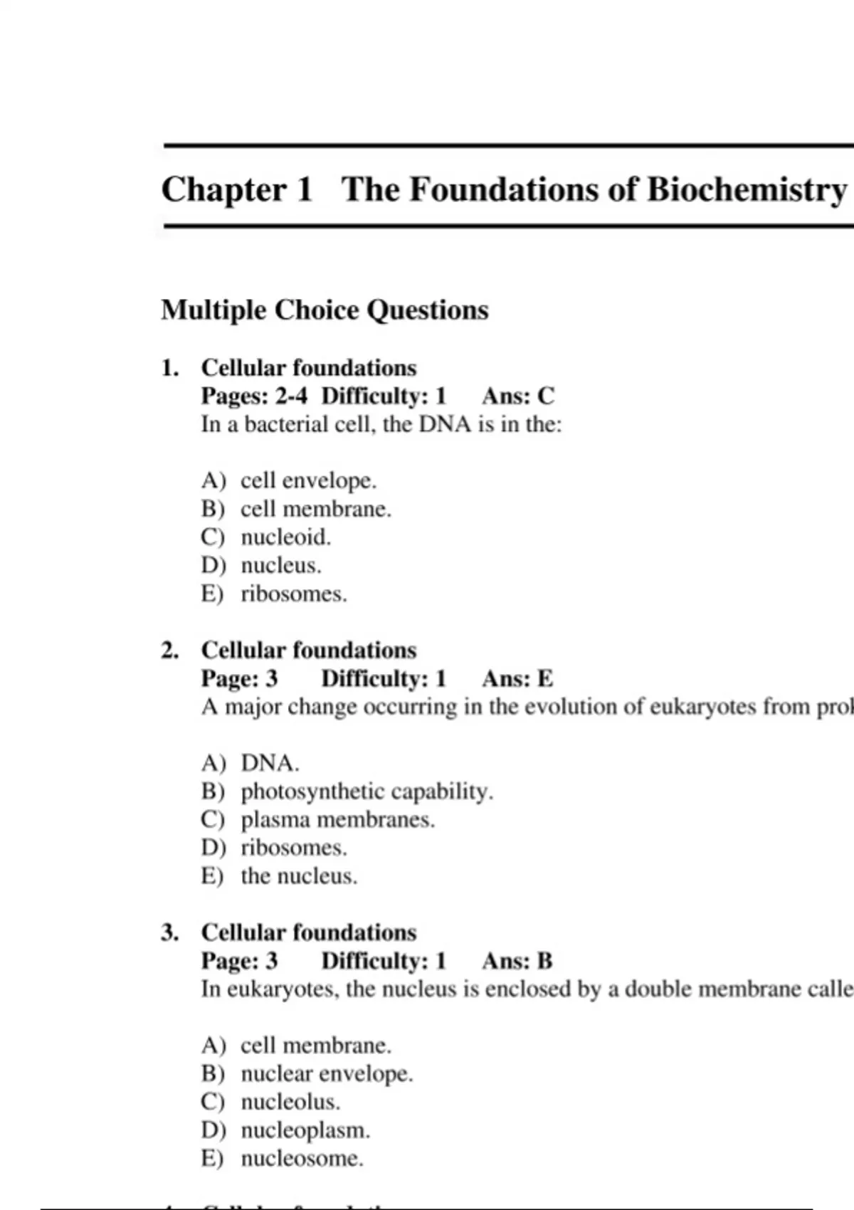 Test Bank Of Biochemistry CHAPTER 1: THE FOUNDATION OF BIOCHEMISTRY ...