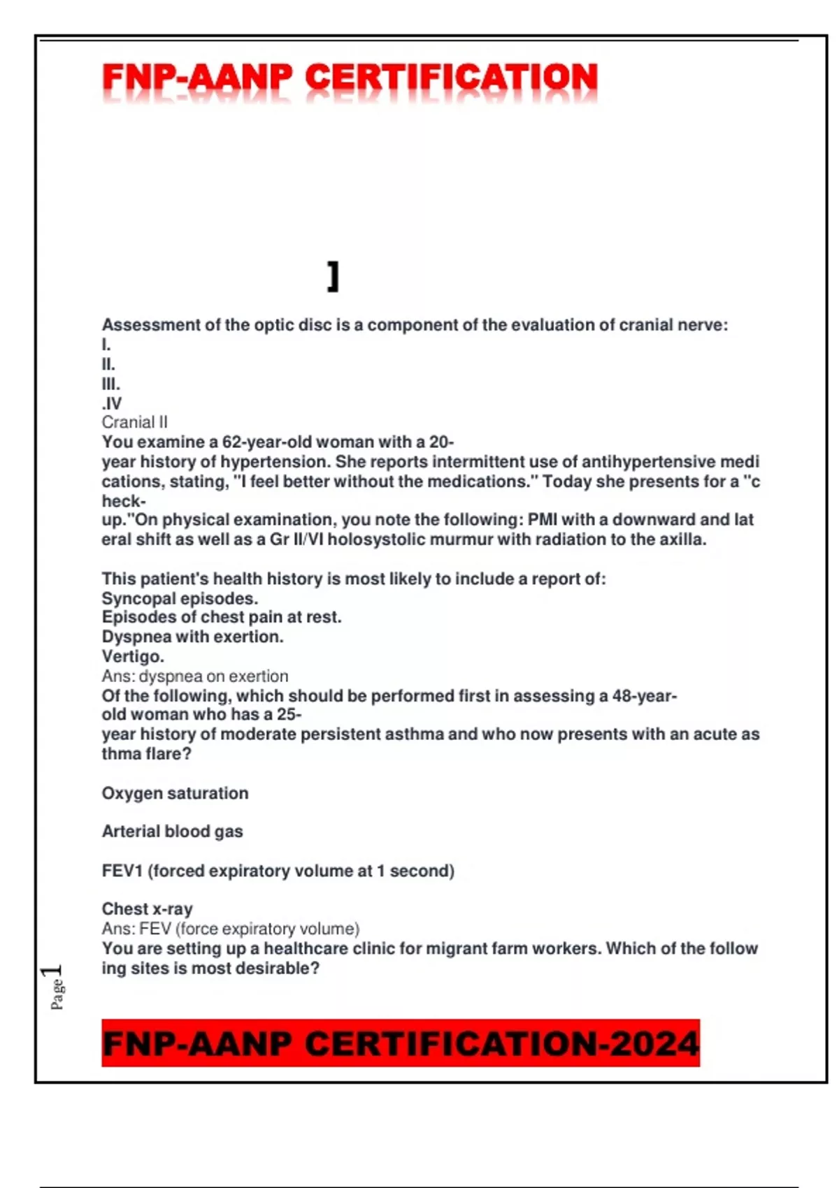 FNP-AANP CERTIFICATION EXAM QUESTION AND ANSWERS [NEW & ACTUAL - FNP ...