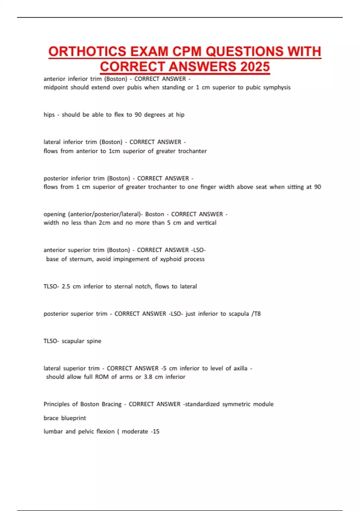 ORTHOTICS EXAM CPM QUESTIONS WITH CORRECT ANSWERS 2025 - Orthotics CPM ...