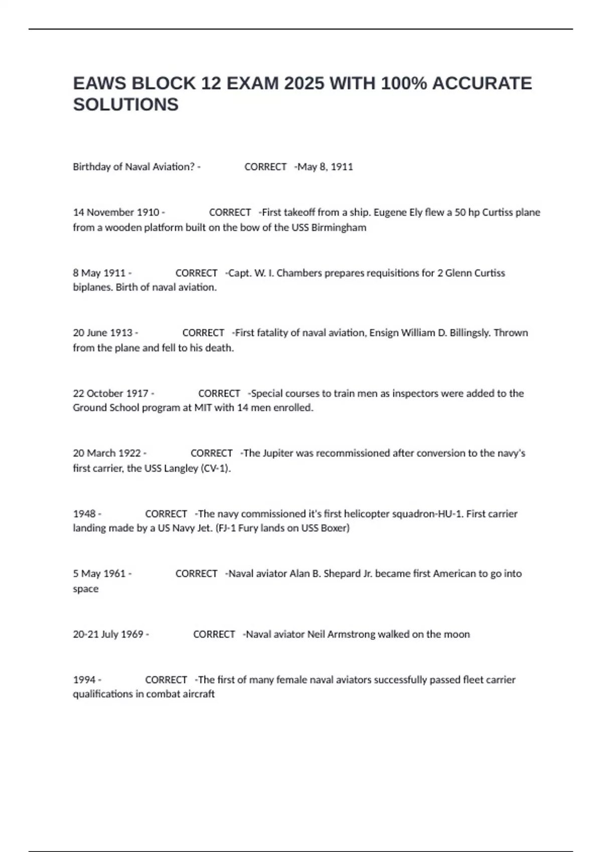 EAWS BLOCK 12 EXAM 2025 WITH 100% ACCURATE SOLUTIONS - EAWS BLOCK 12 - Stuvia US