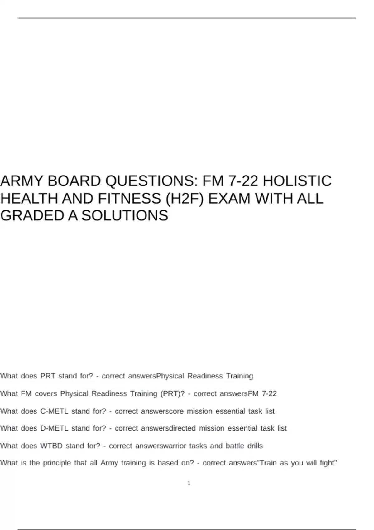 Army Board Questions: FM 7-22 Holistic Health and Fitness (H2F) - FM 7 ...