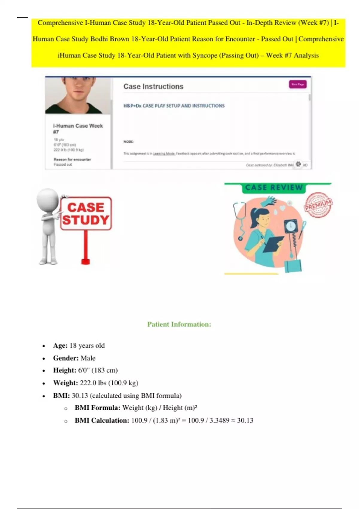 Comprehensive I-Human Case Study 18-Year-Old Patient Passed Out - In ...