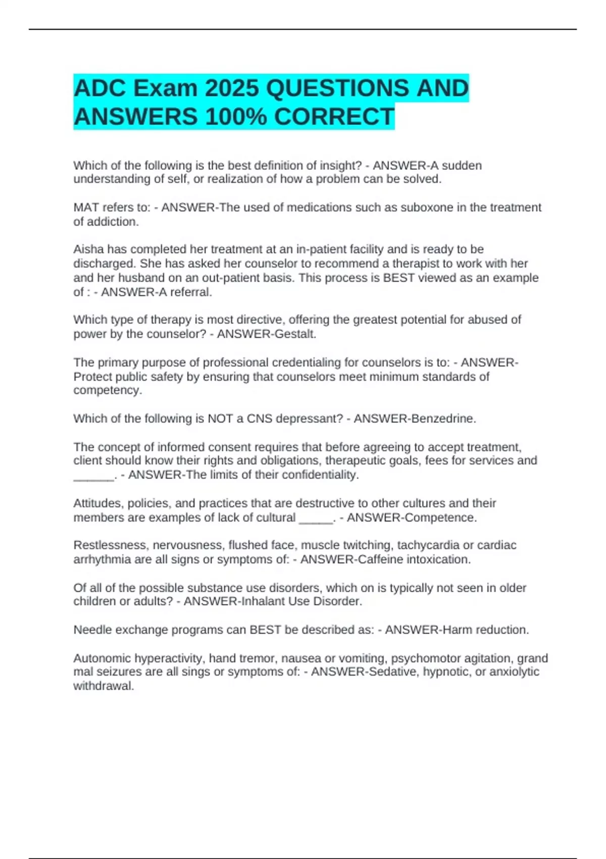 ADC Exam 2025 QUESTIONS AND ANSWERS 100% CORRECT - ADC - Stuvia US