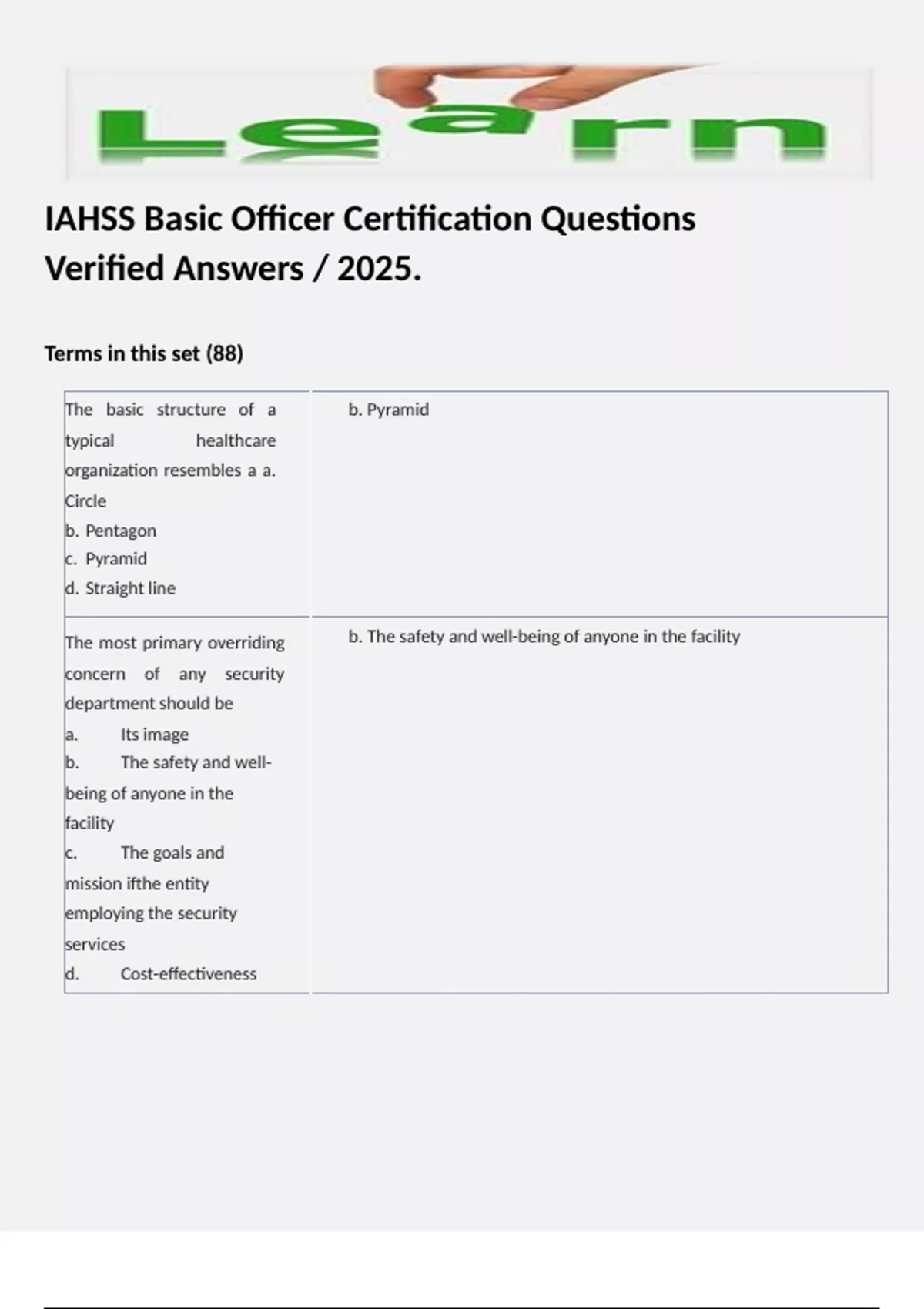 IAHSS Basic Officer Certification Questions Verified Answers / 2025 ...