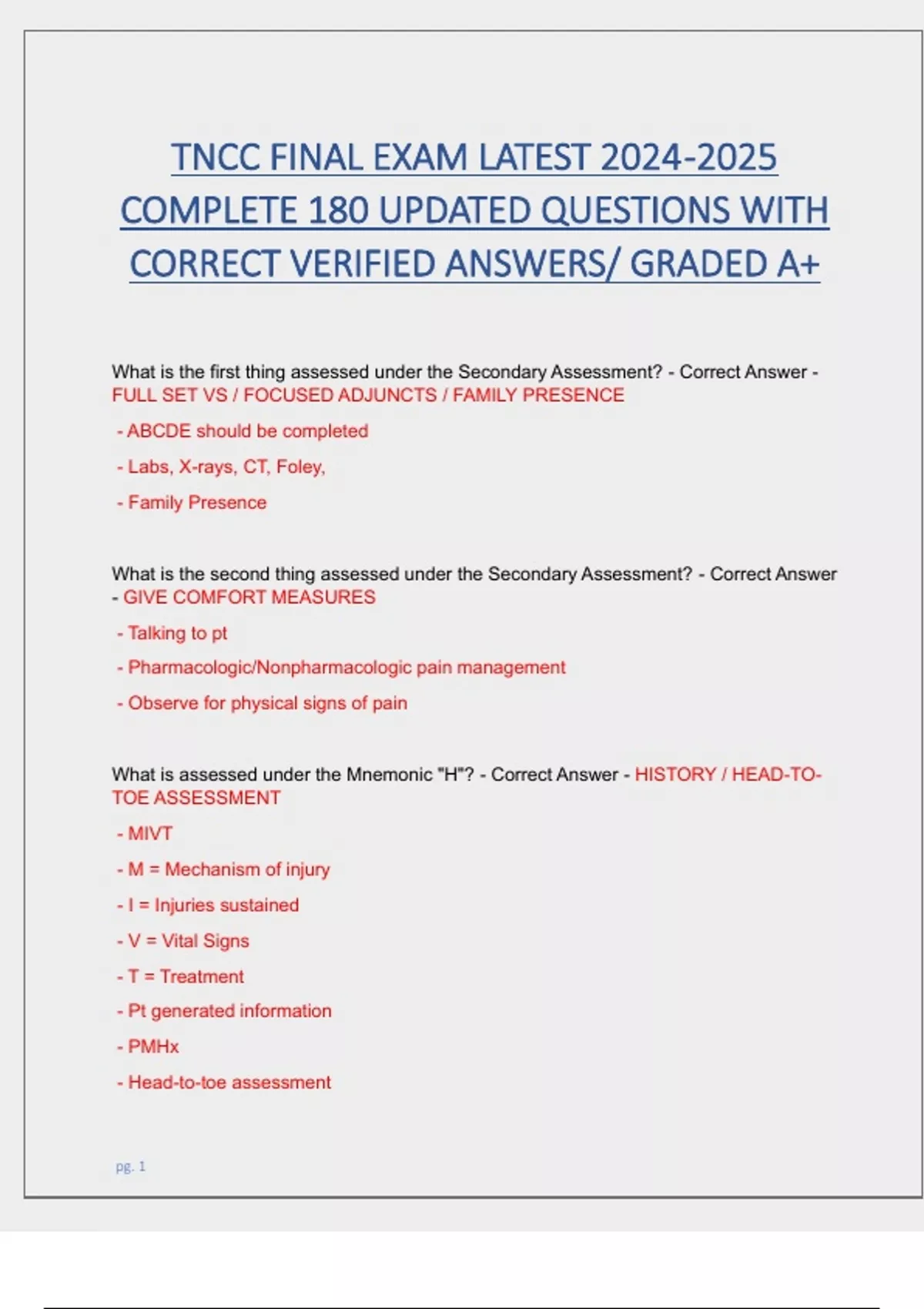 TNCC FINAL EXAM LATEST COMPLETE 180 UPDATED QUESTIONS WITH CORRECT ...