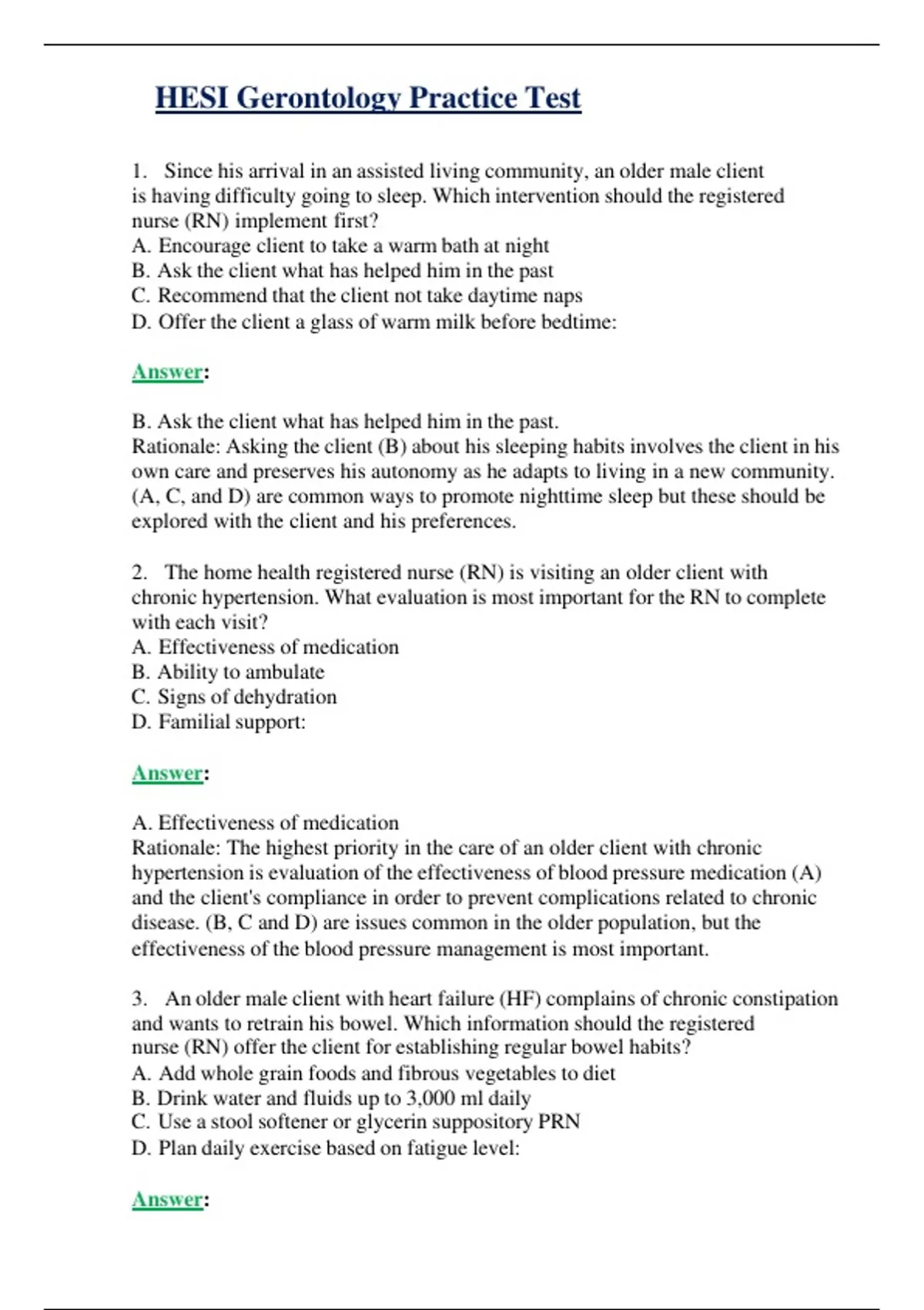 HESI GERONTOLOGY PRACTICE TEST 2024/2025 | QUESTIONS WITH 100% VERIFIED ...
