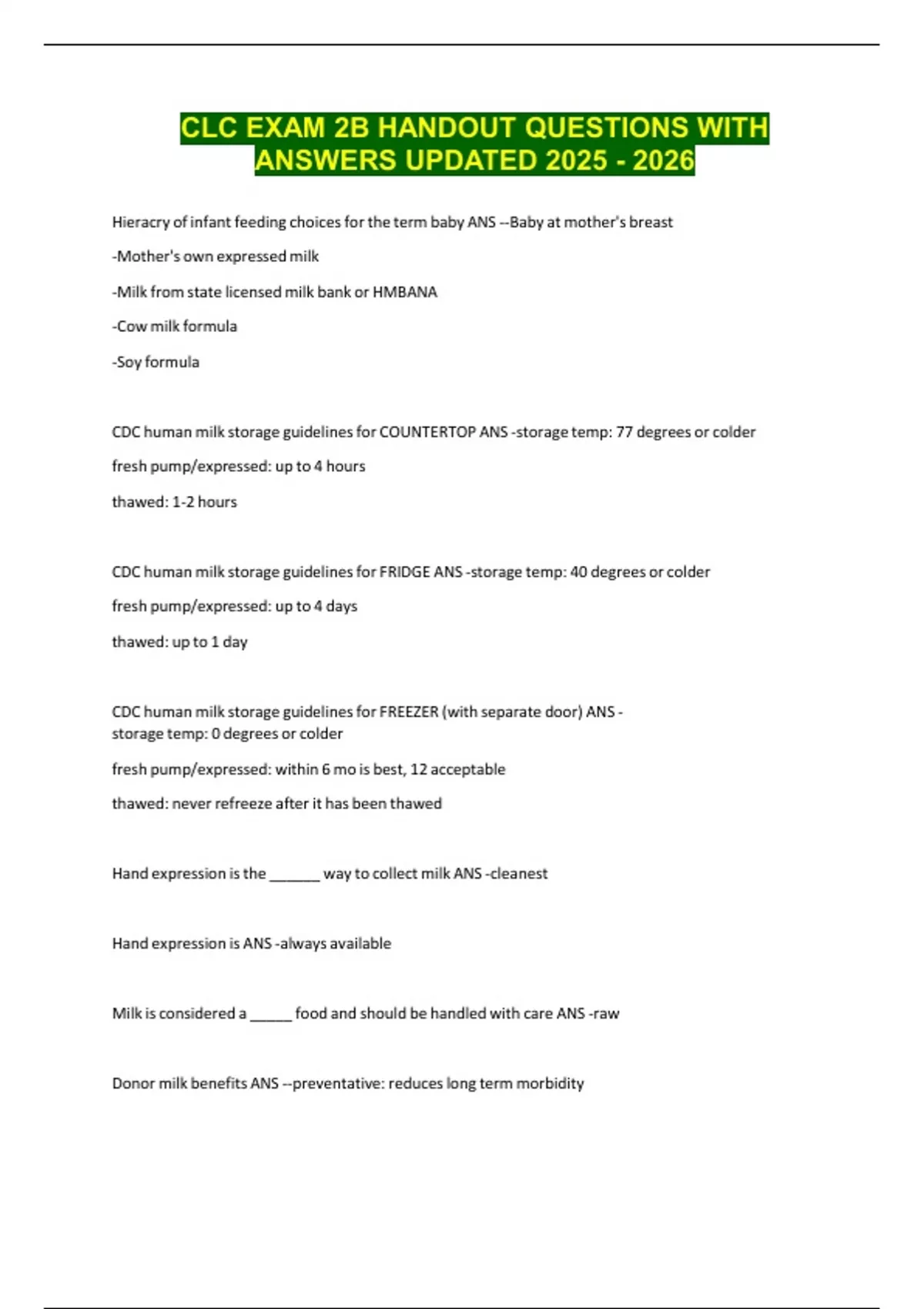 CLC EXAM 2B HANDOUT QUESTIONS WITH ANSWERS UPDATED - Clc 222 module 5 ...