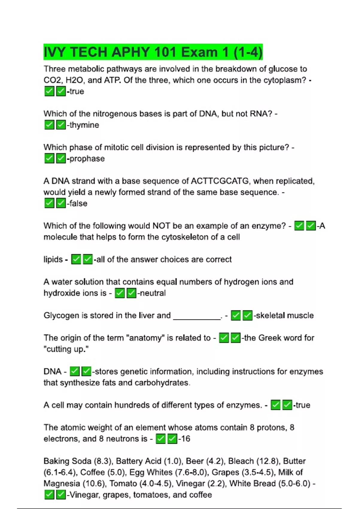 IVY TECH APHY 101 Exam 1 (1-4) (2024 / 2025) Questions and Verified ...