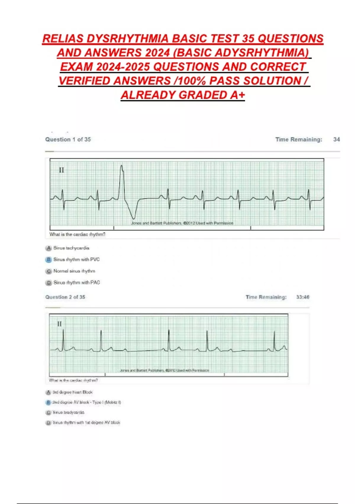 RELIAS DYSRHYTHMIA BASIC TEST (2024 / 2025) Questions and Verified ...