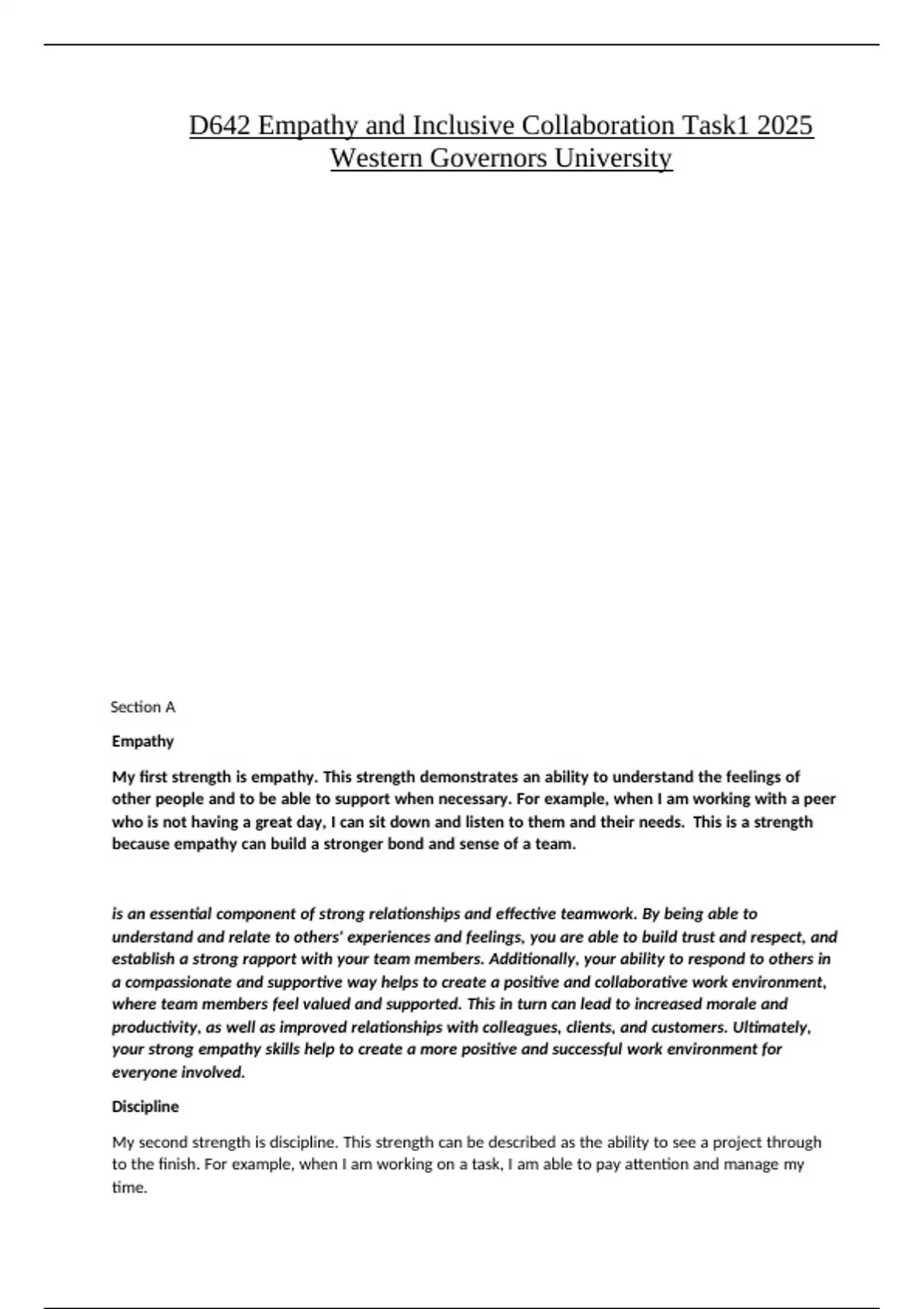 D642 Empathy and Inclusive Collaboration Task1 2025 Western Governors ...