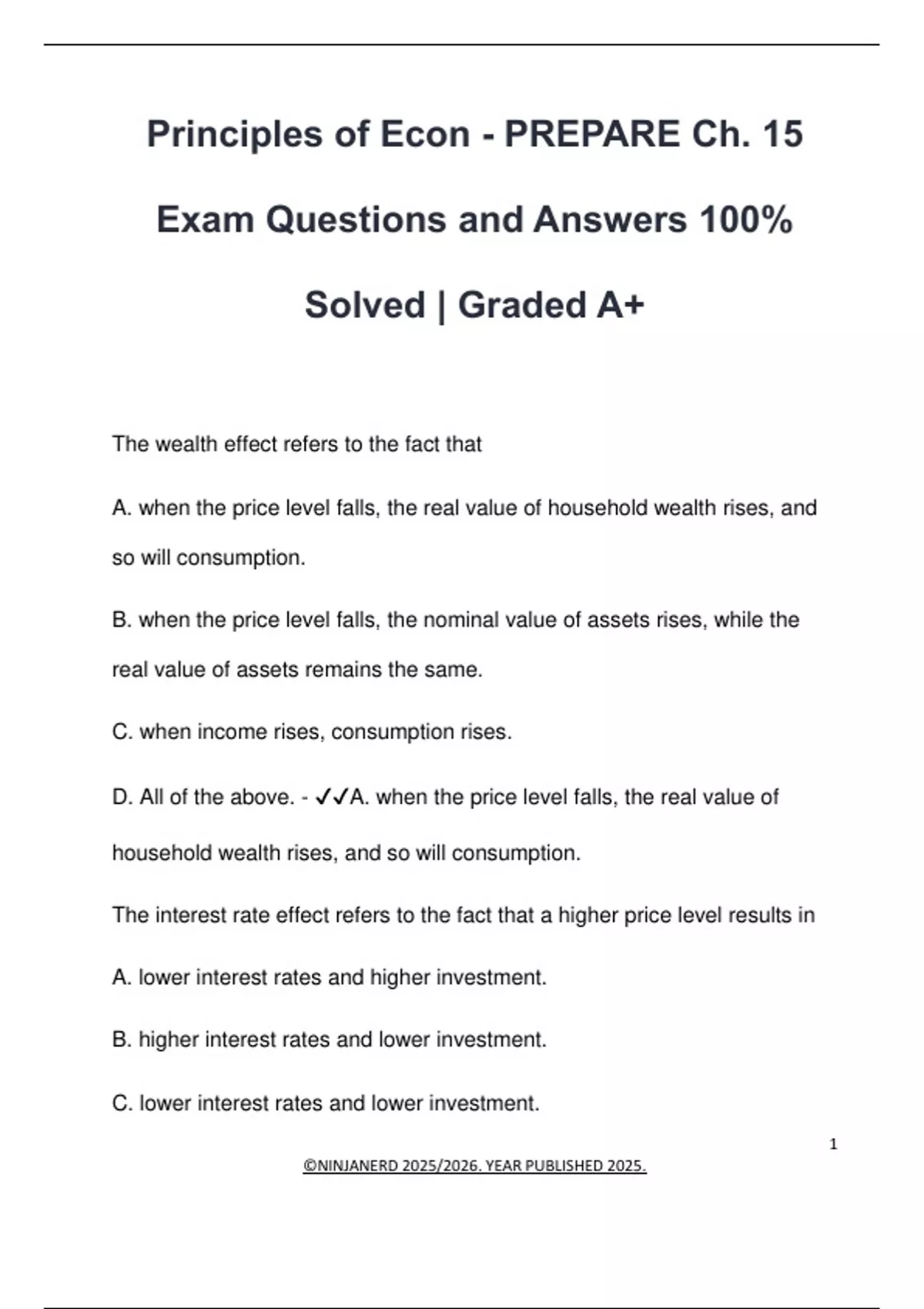 Principles of Econ - PREPARE Ch. 15 Exam Questions and Answers 100% ...