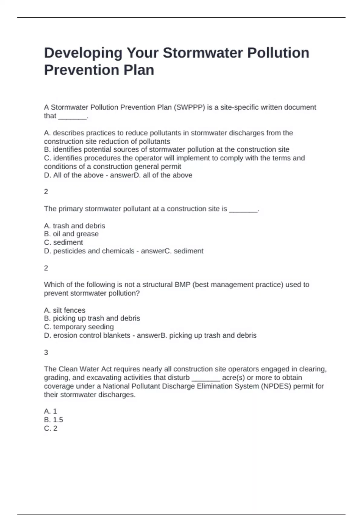 Developing Your Stormwater Pollution Prevention Plan Questions and ...