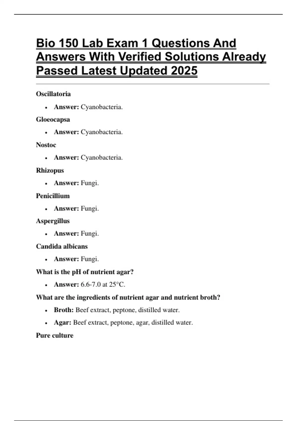 Bio 150 Lab Exam 1 Questions And Answers With Verified Solutions ...