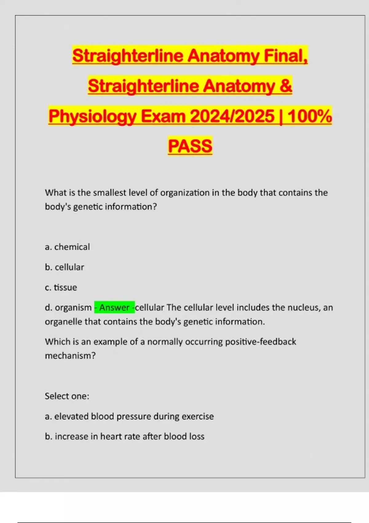 Straighterline Anatomy Final, Straighterline Anatomy & Physiology Exam ...
